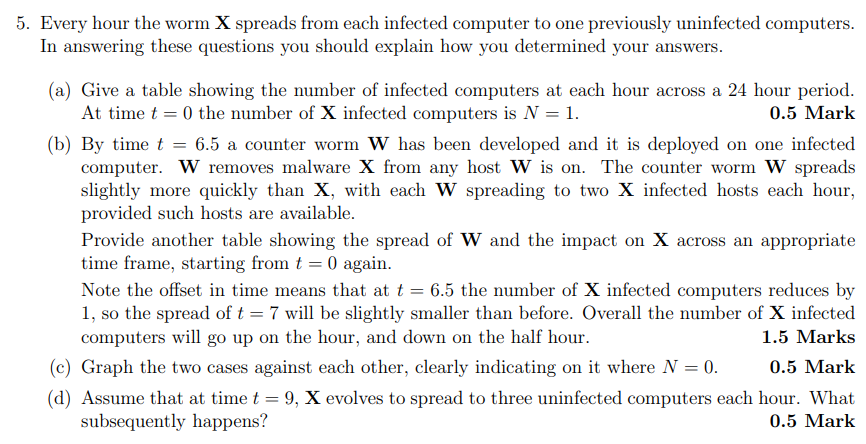 Solved 5. Every hour the worm X spreads from each infected | Chegg.com