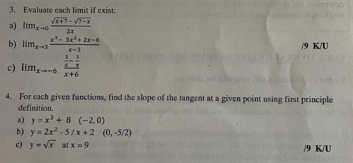 Solved 3. Evaluate each limit if exist: a) limx→02xx+7−7−x | Chegg.com