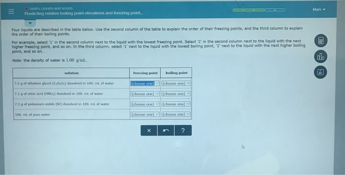 Solved Mark Predicting relative boiting point elevations and | Chegg.com