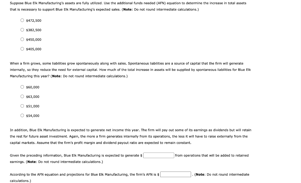 Solved 2. The Additional Funds Needed (AFN) equation Blue | Chegg.com