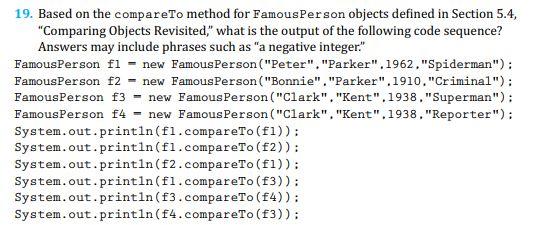 Solved 19. Based on the compareTo method for Famous Person | Chegg.com