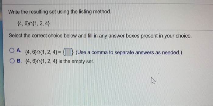 Solved Write the resulting set using the listing method. | Chegg.com