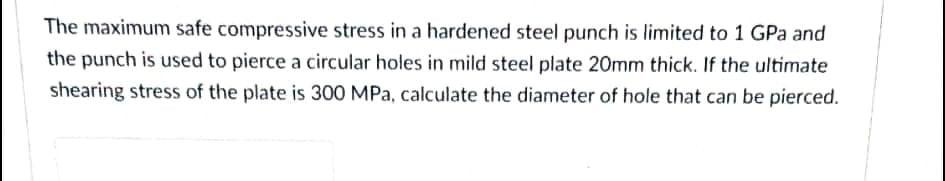 Solved The maximum safe compressive stress in a hardened | Chegg.com