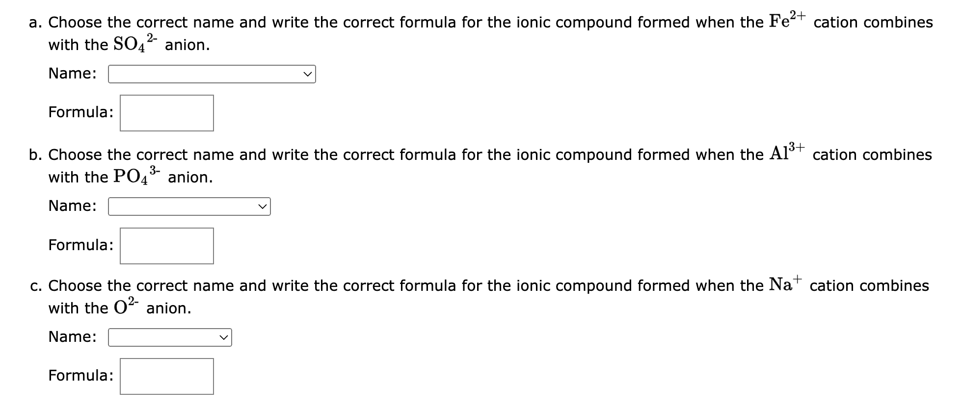 Solved a. Choose the correct name and write the correct | Chegg.com