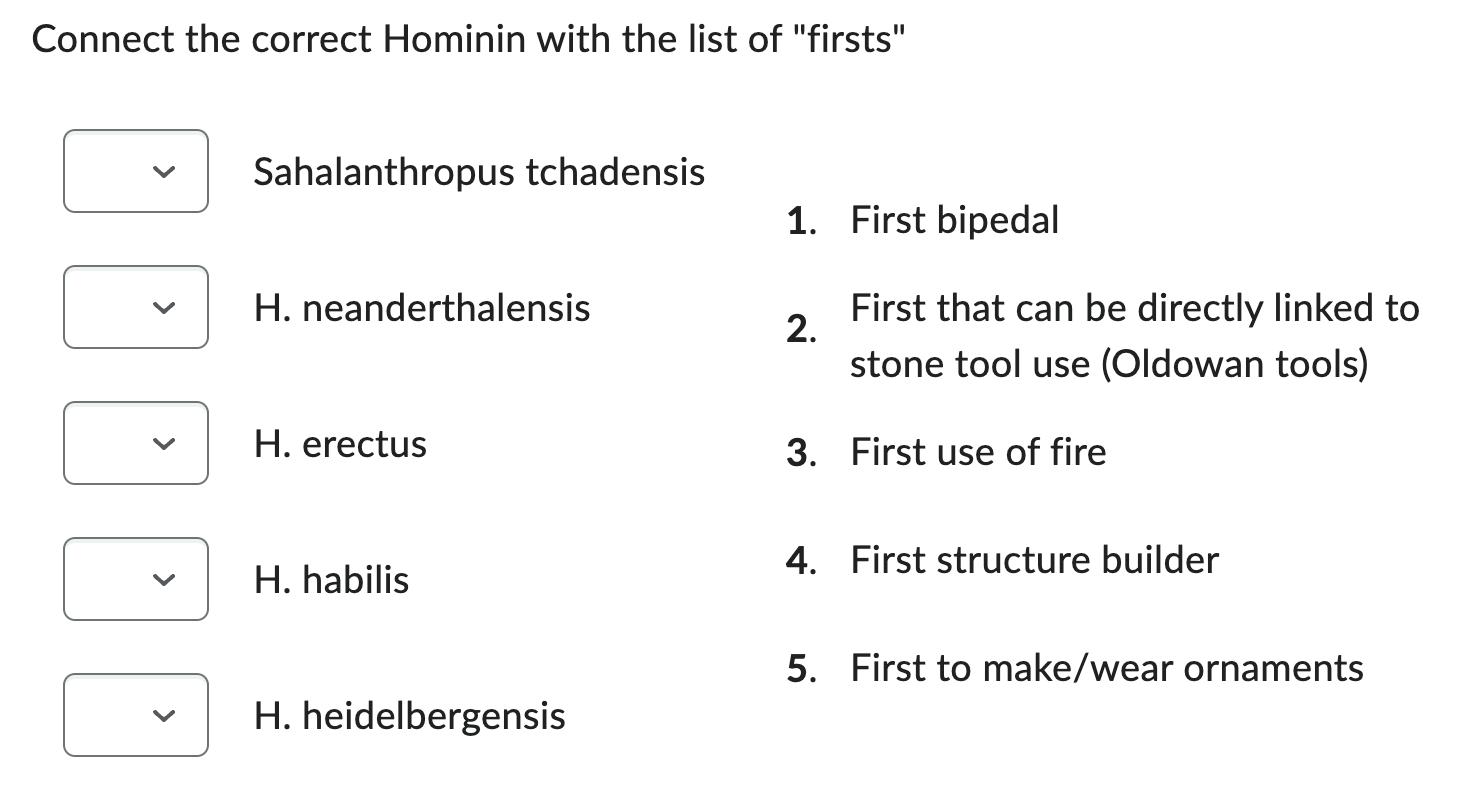 Solved Connect the correct Hominin with the list of | Chegg.com