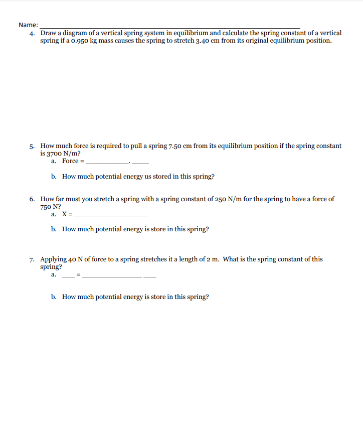 Solved Name: 4. Draw a diagram of a vertical spring system | Chegg.com
