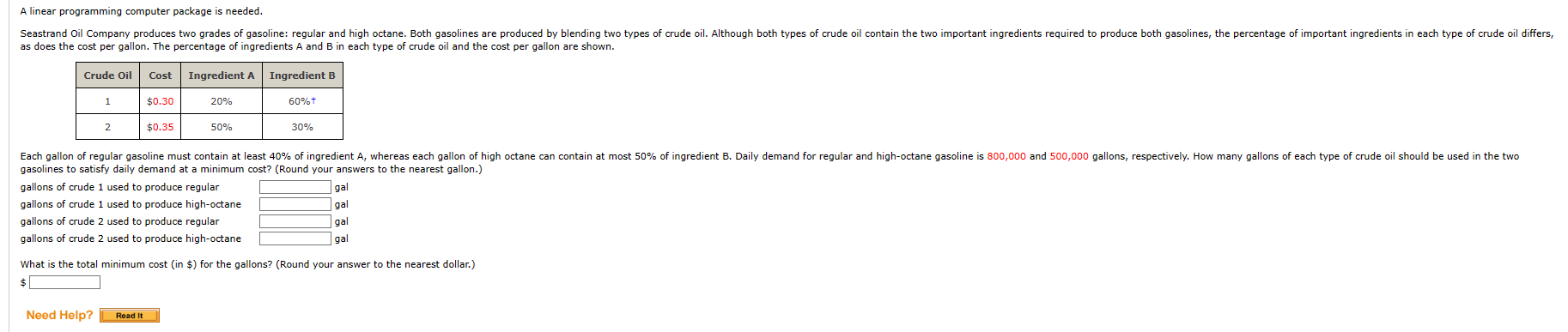 Solved A linear programming computer package is needed. as | Chegg.com