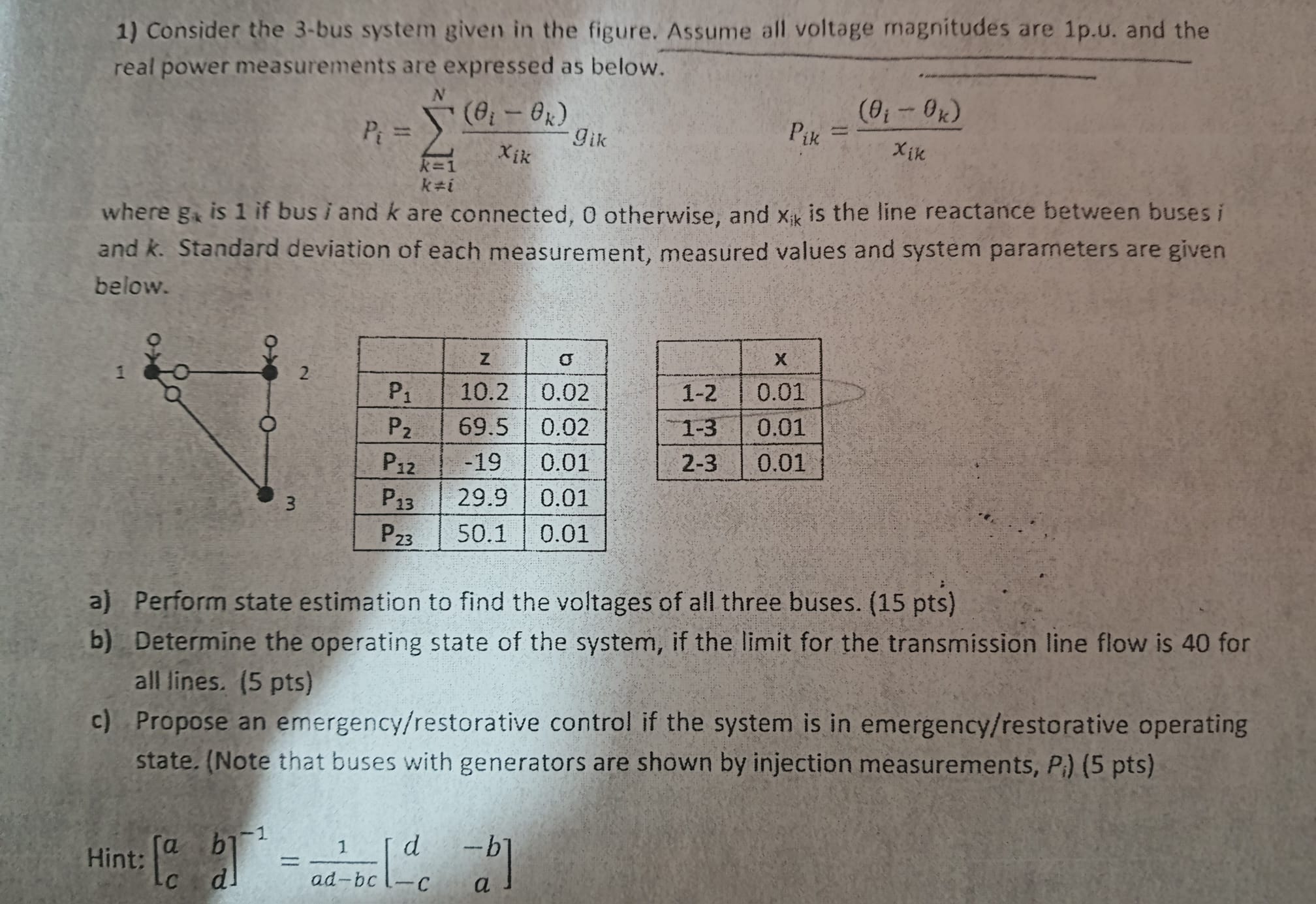Solved 1) Consider the 3 -bus system given in the figure. | Chegg.com