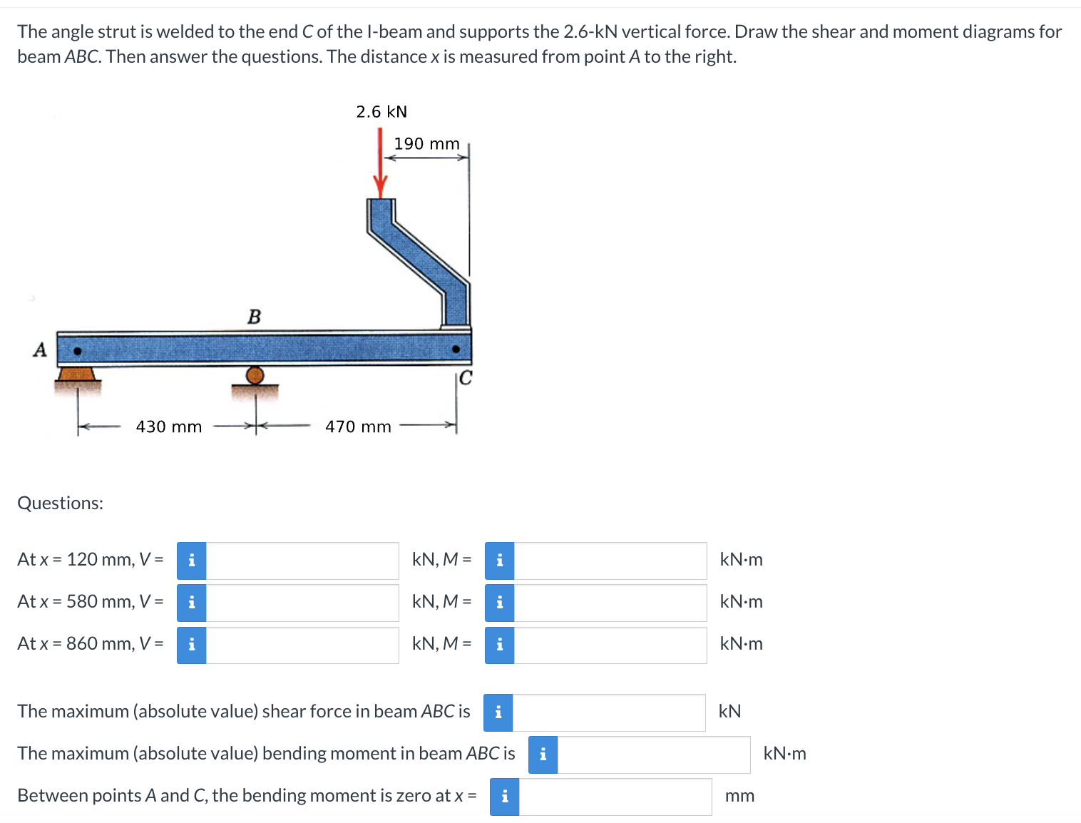 Solved The angle strut is welded to the end C ﻿of the I-beam | Chegg.com