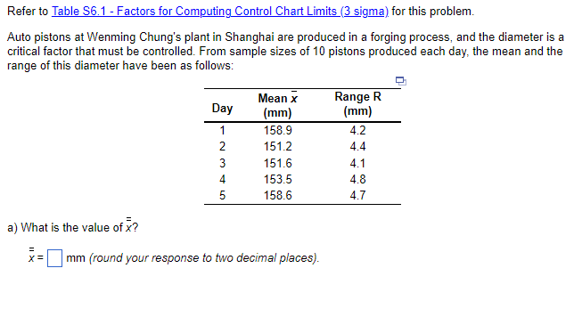 Solved Refer to Table $6.1 - Factors for Computing Control | Chegg.com