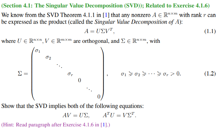 Solved (Section 4.1: The Singular Value Decomposition | Chegg.com