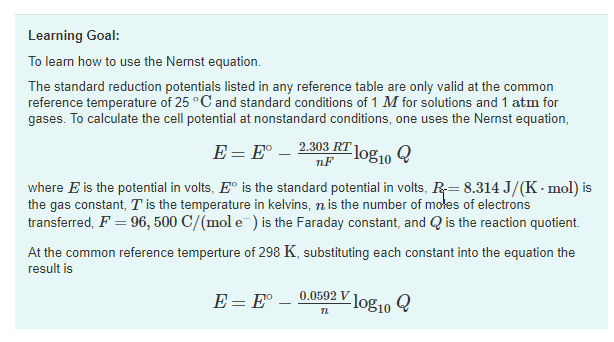 Solved Learning Goal: To learn how to use the Nernst | Chegg.com