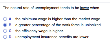 Solved The natural rate of unemployment tends to be lower | Chegg.com