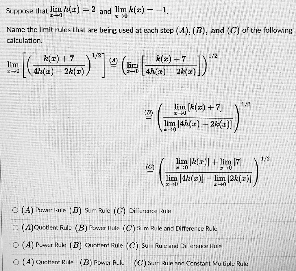 Solved Suppose that lim h(x) = 2 and lim k(x) = -1 10 20 | Chegg.com