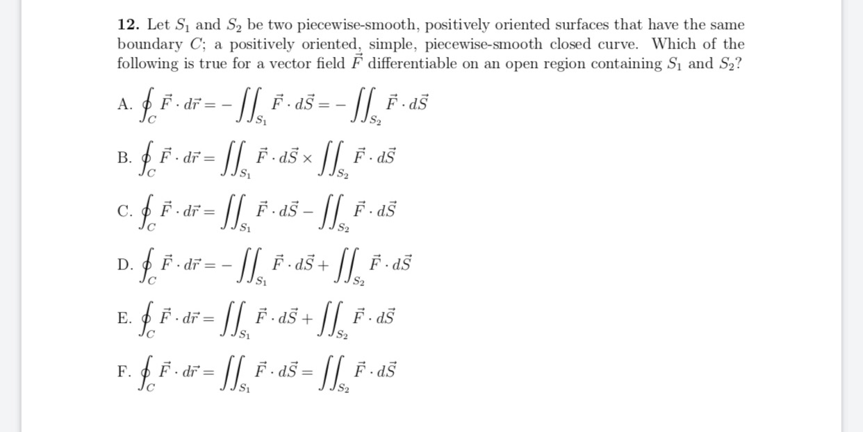 Solved 12. Let S, and Sy be two piecewise-smooth, positively | Chegg.com