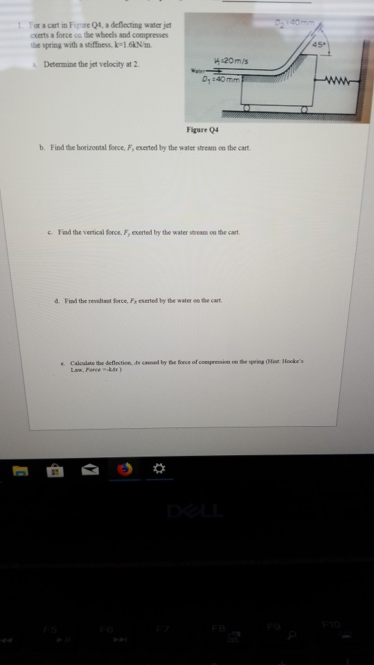 1. For a cart in Figure Q4, a deflecting water jet | Chegg.com