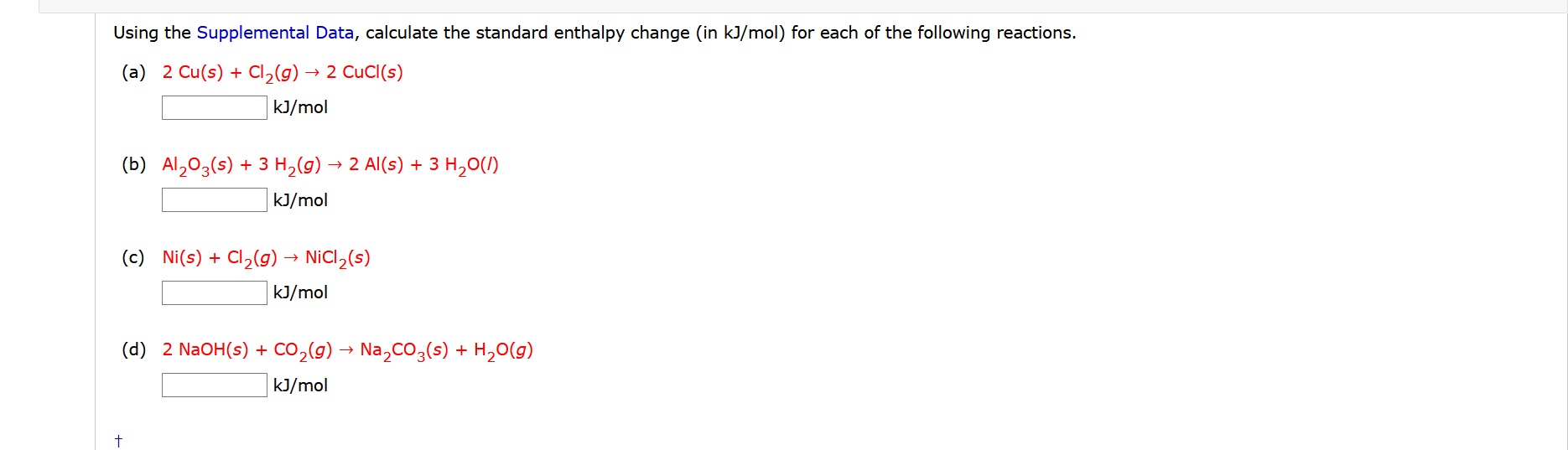 Solved Using the Supplemental Data, calculate the standard | Chegg.com