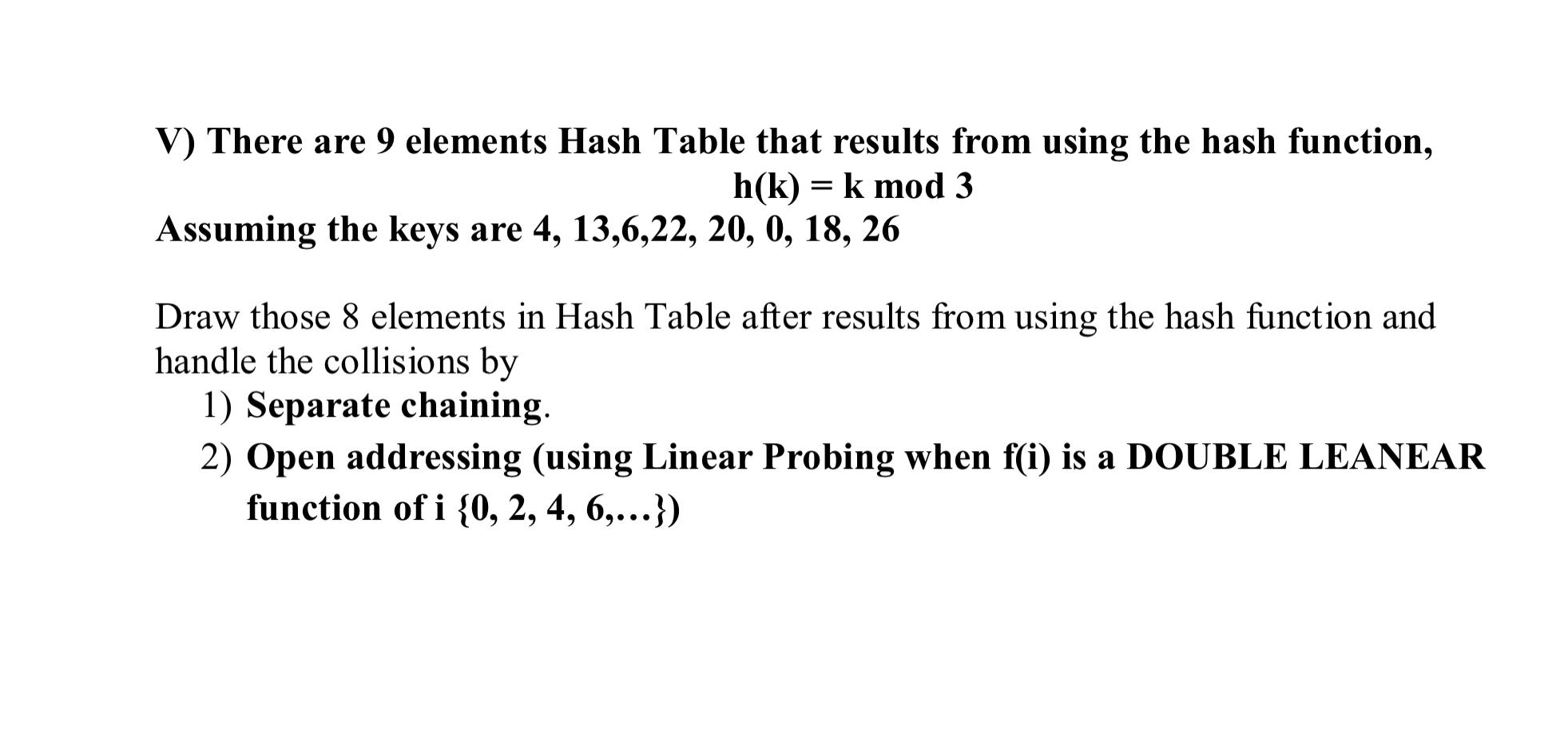 Solved V) There are 9 elements Hash Table that results from | Chegg.com