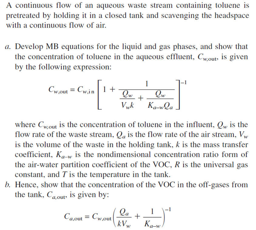 Solved A continuous flow of an aqueous waste stream | Chegg.com