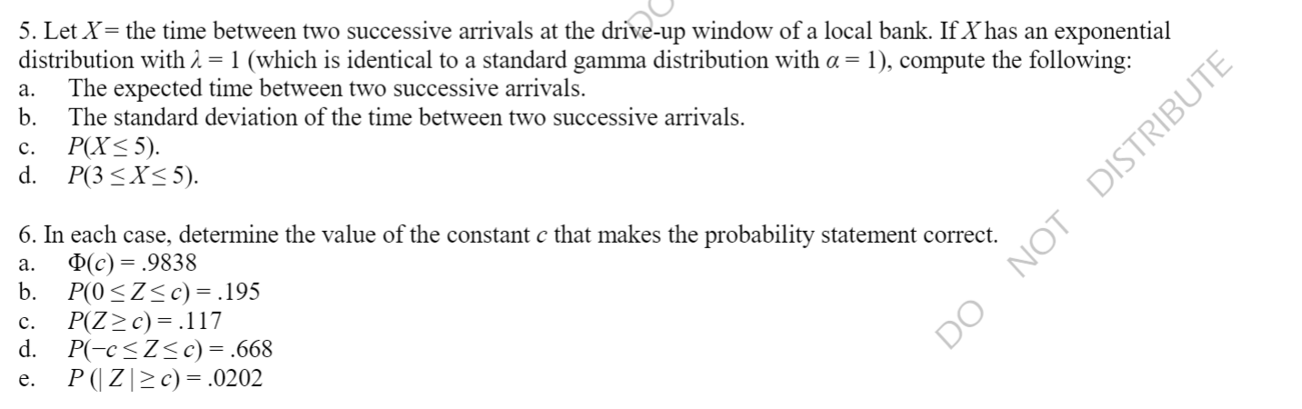 Solved a. 5. Let X= the time between two successive arrivals | Chegg.com