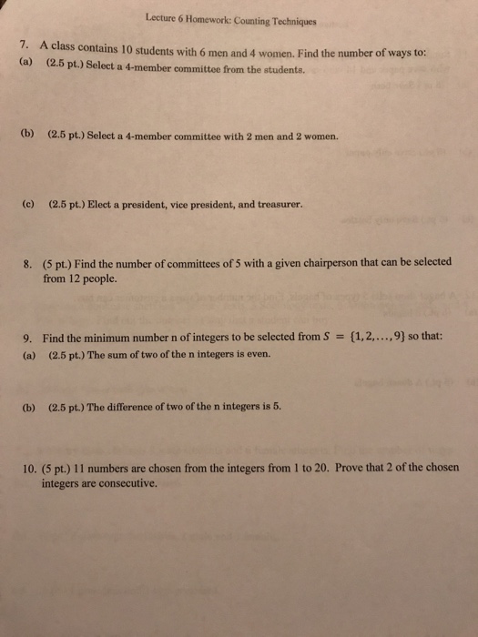 Solved Lecture 6 Homework: Counting Techniques 7. A class | Chegg.com