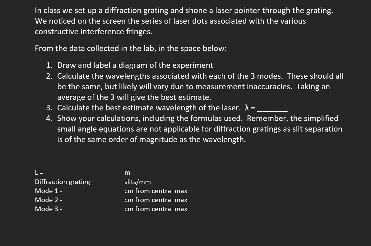 Solved Wave interference lab L= 1.95 meters Diffraction | Chegg.com