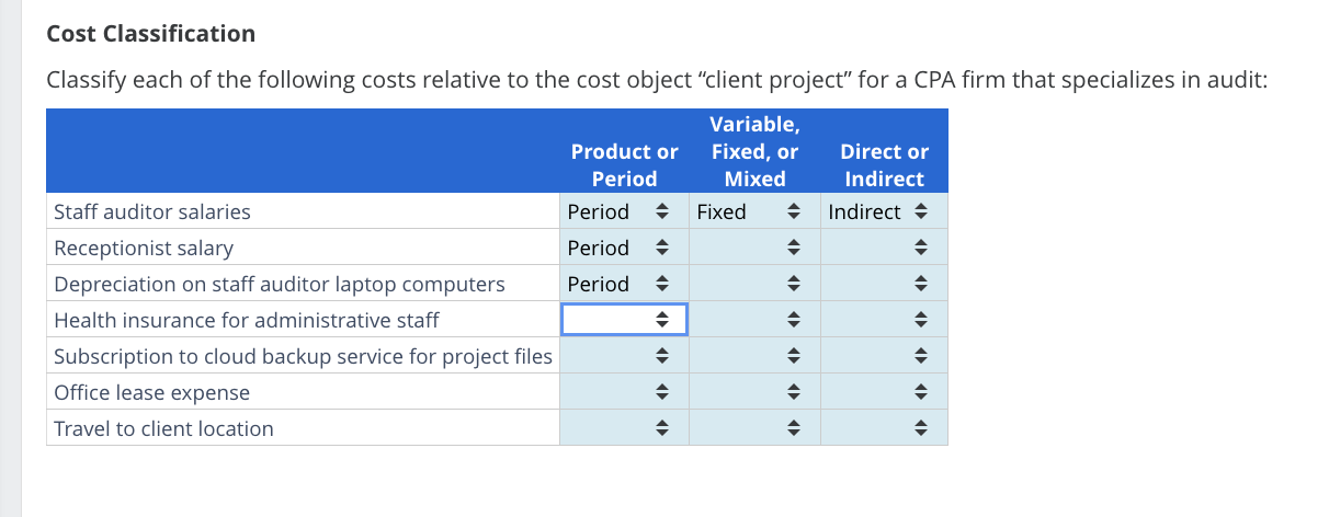 Solved Cost Classification Classify each of the following | Chegg.com