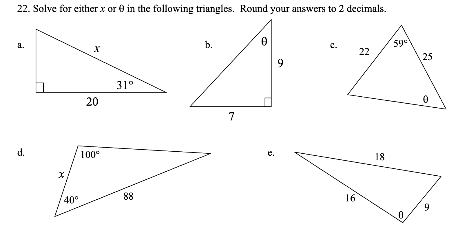 Solved 22. Solve for either x or θ in the following | Chegg.com