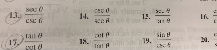 Solved sec θ csc θ tan θ cot θ csc θ sec θ cot θ tan θ sec θ | Chegg.com