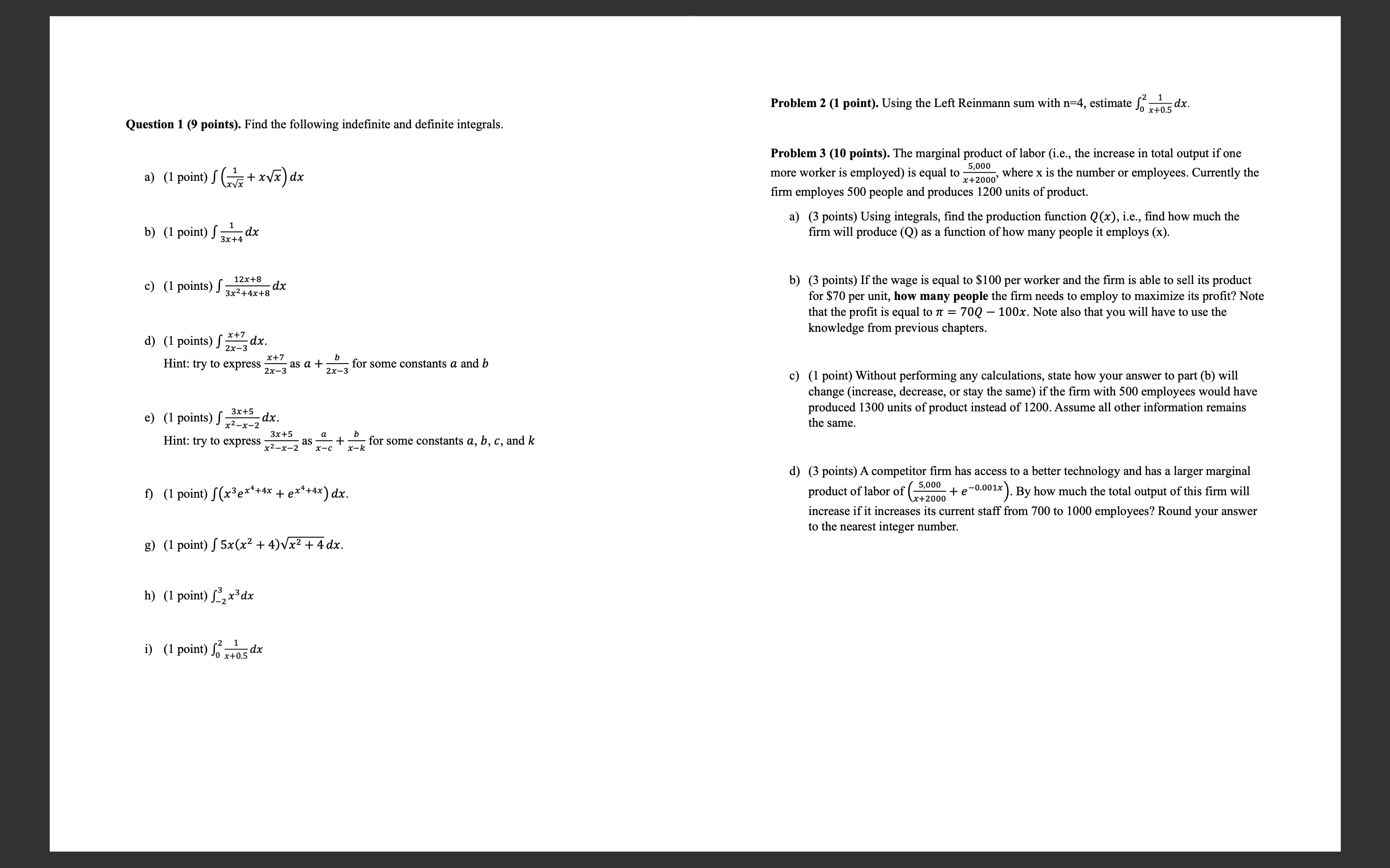 Solved Question 1 (9 points). Find the following indefinite | Chegg.com