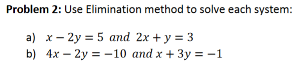 Solved Problem 2: Use Elimination method to solve each | Chegg.com