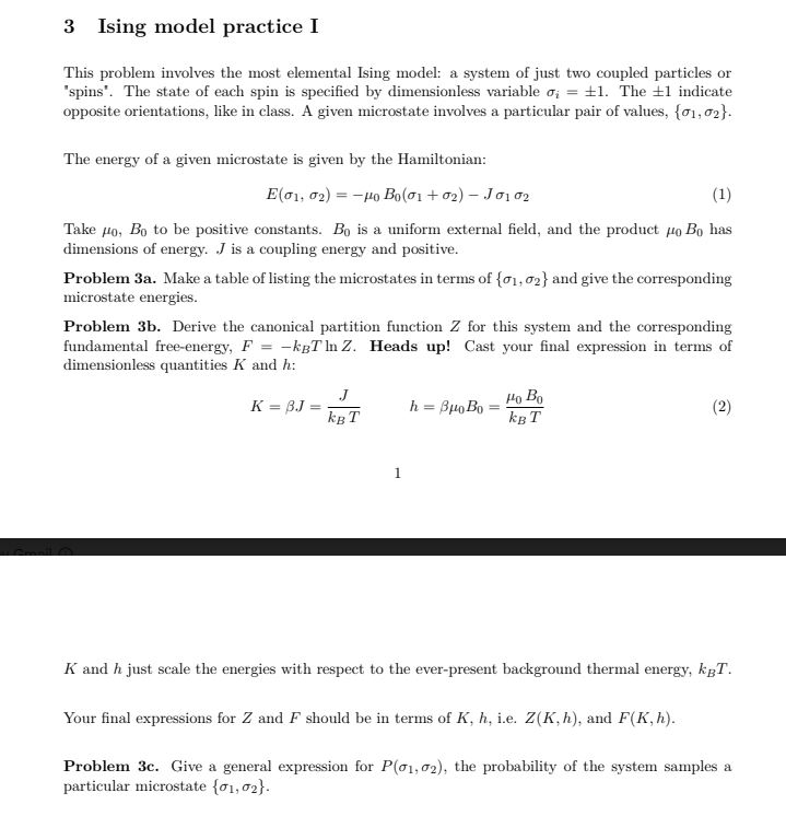 Solved This problem involves the most elemental Ising model: | Chegg.com