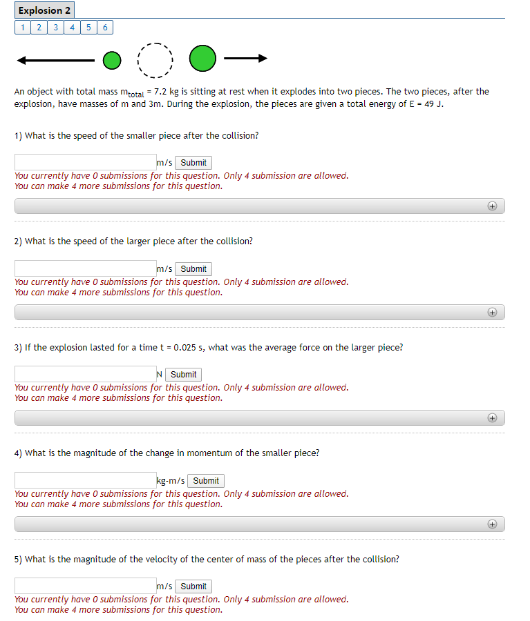 Solved Explosion 2 1 2 3 4 5 6 An object with total mass | Chegg.com