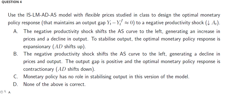 Solved QUESTION 4 Use the IS-LM-AD-AS model with flexible | Chegg.com