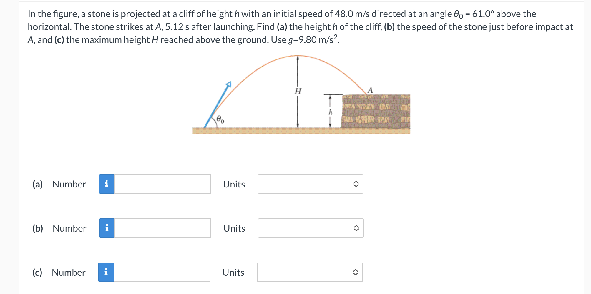 Solved In the figure, a stone is projected at a cliff of | Chegg.com