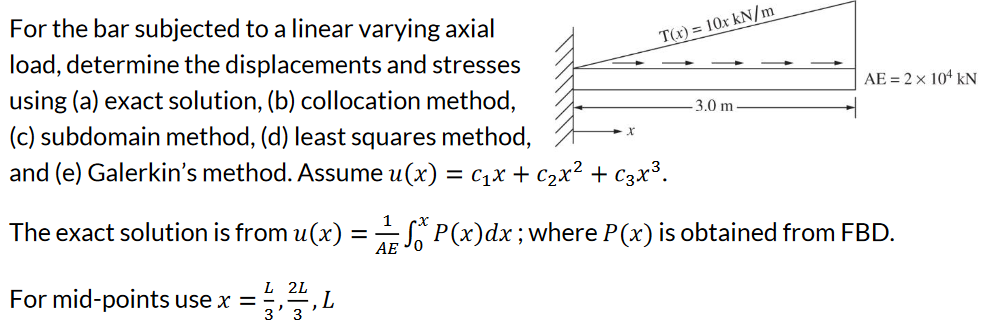 Solved For the bar subjected to a linear varying axialload, | Chegg.com