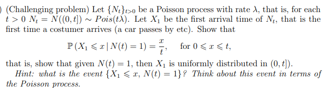 Solved (Challenging problem) Let {Nt}t>0 be a Poisson | Chegg.com