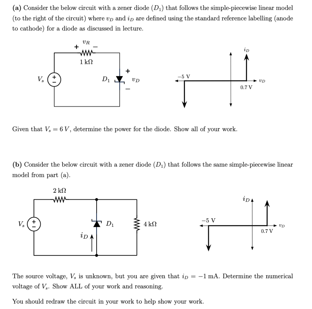 Solved (a) Consider the below circuit with a zener diode | Chegg.com