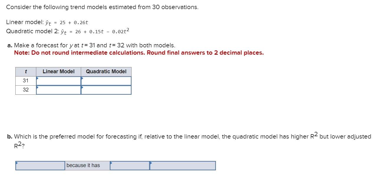 Solved Consider the following trend models estimated from 30 | Chegg.com