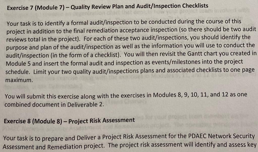 Exercise 7 (Module 7) - Quality Review Plan and | Chegg.com