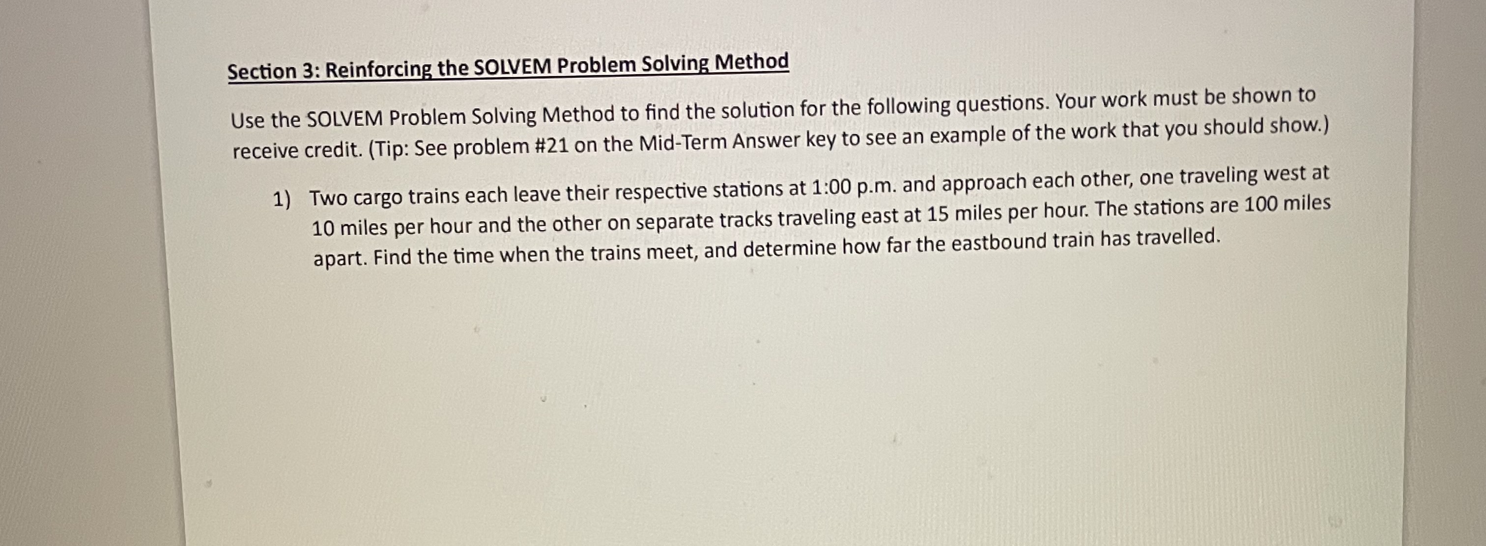 Solved Section 3: Reinforcing the SOLVEM Problem Solving | Chegg.com