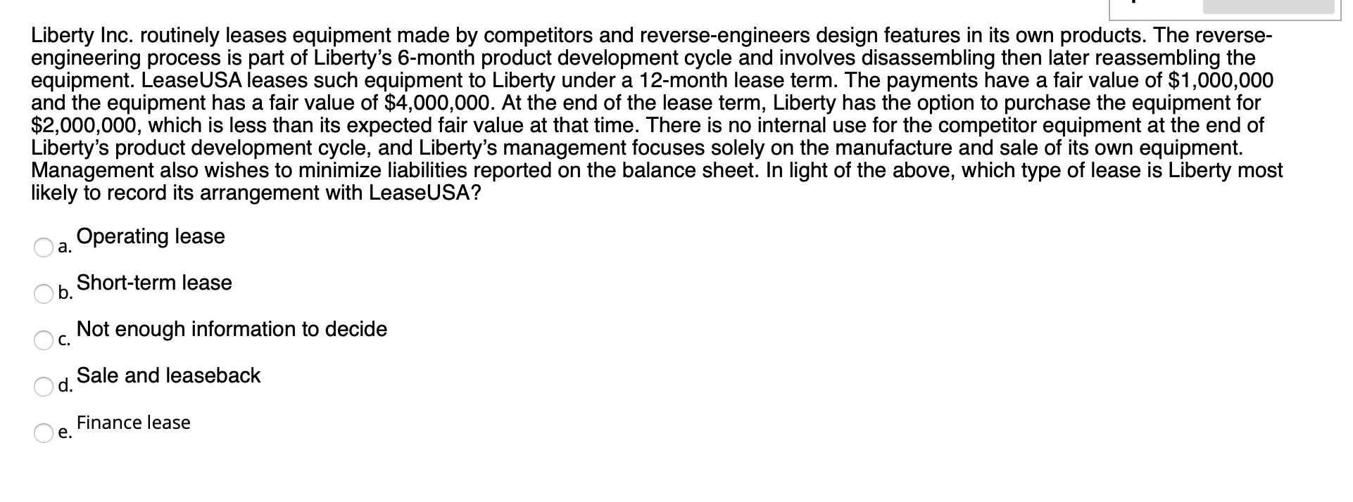 Solved Liberty Inc. routinely leases equipment made by | Chegg.com