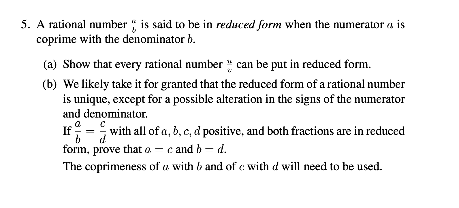 5. A rational number ba is said to be in reduced form | Chegg.com