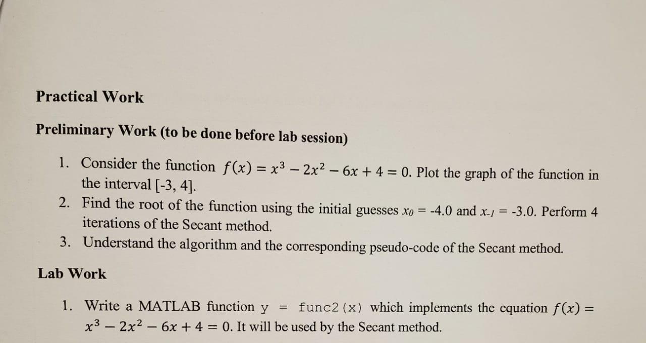 Solved Practical Work Preliminary Work (to be done before | Chegg.com