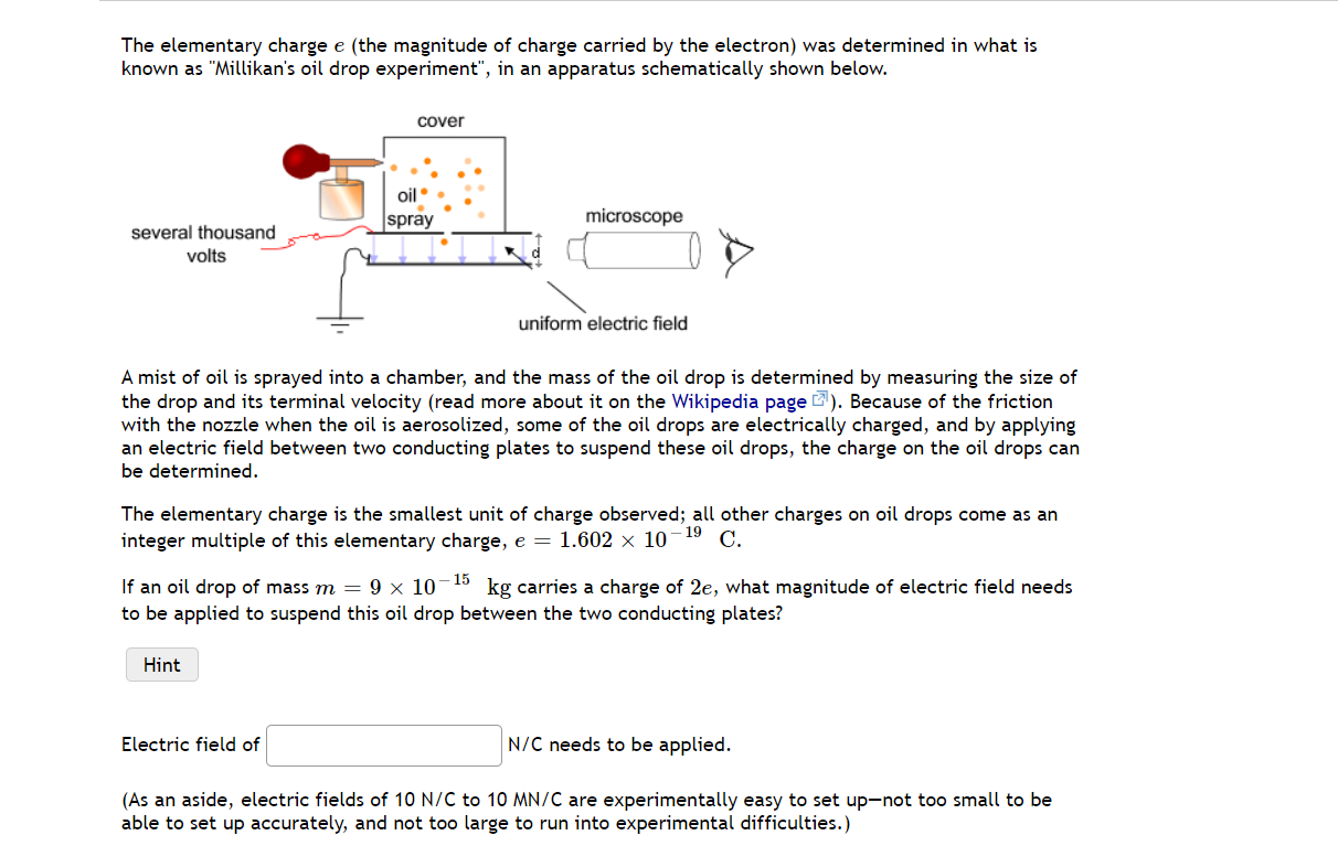 Solved The elementary charge e (the magnitude of charge | Chegg.com
