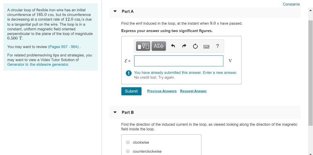 Solved Constants A circular loop of flexible iron wire has | Chegg.com