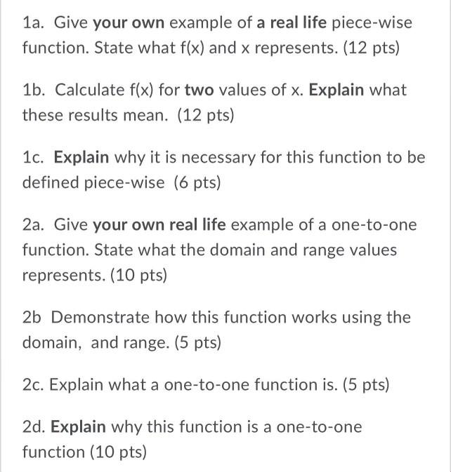 Solved 1a. Give your own example of a real life piece-wise | Chegg.com