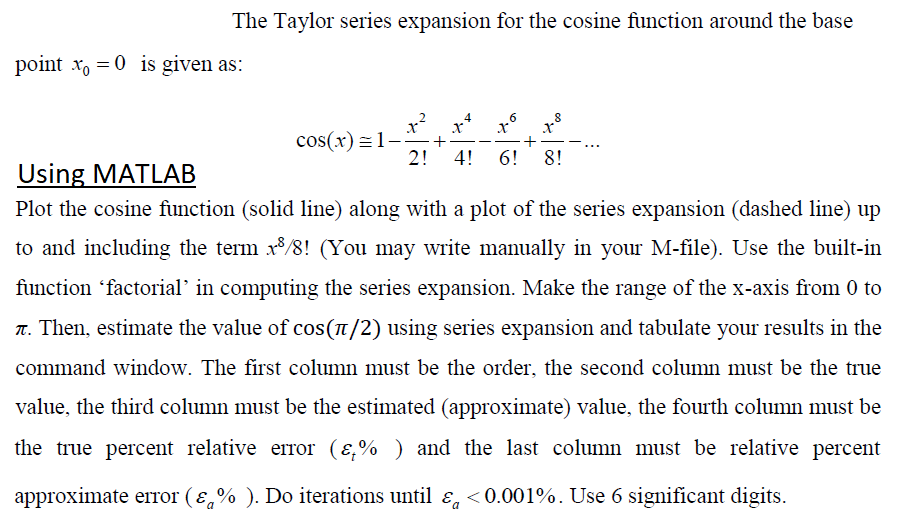 Solved The Taylor series expansion for the cosine function | Chegg.com