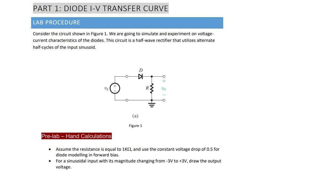 Solved PART 1: DIODE I-V TRANSFER CURVE LAB PROCEDURE | Chegg.com