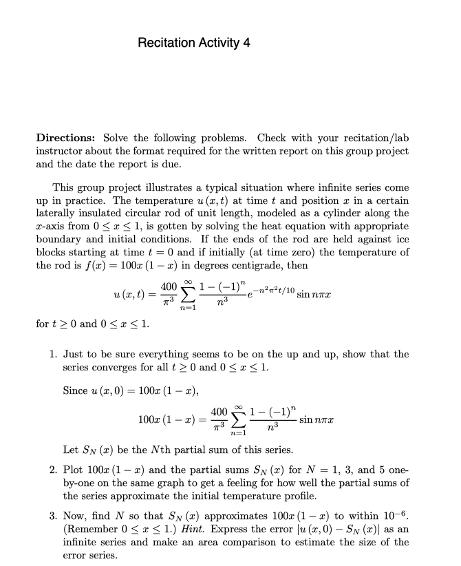 Recitation Activity 4 Directions: Solve the following | Chegg.com
